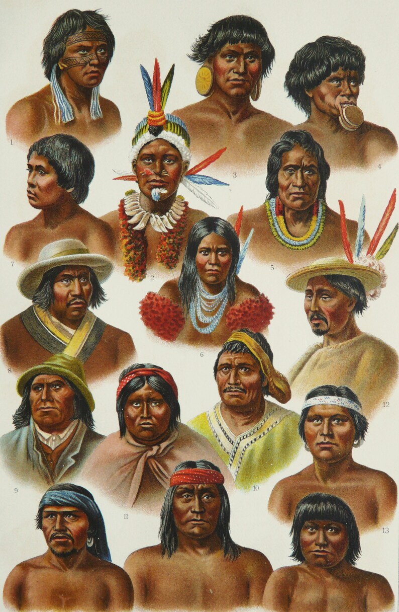 1897 Antique Lithograph of NATIVE AMERICANS TYPES. American - Etsy