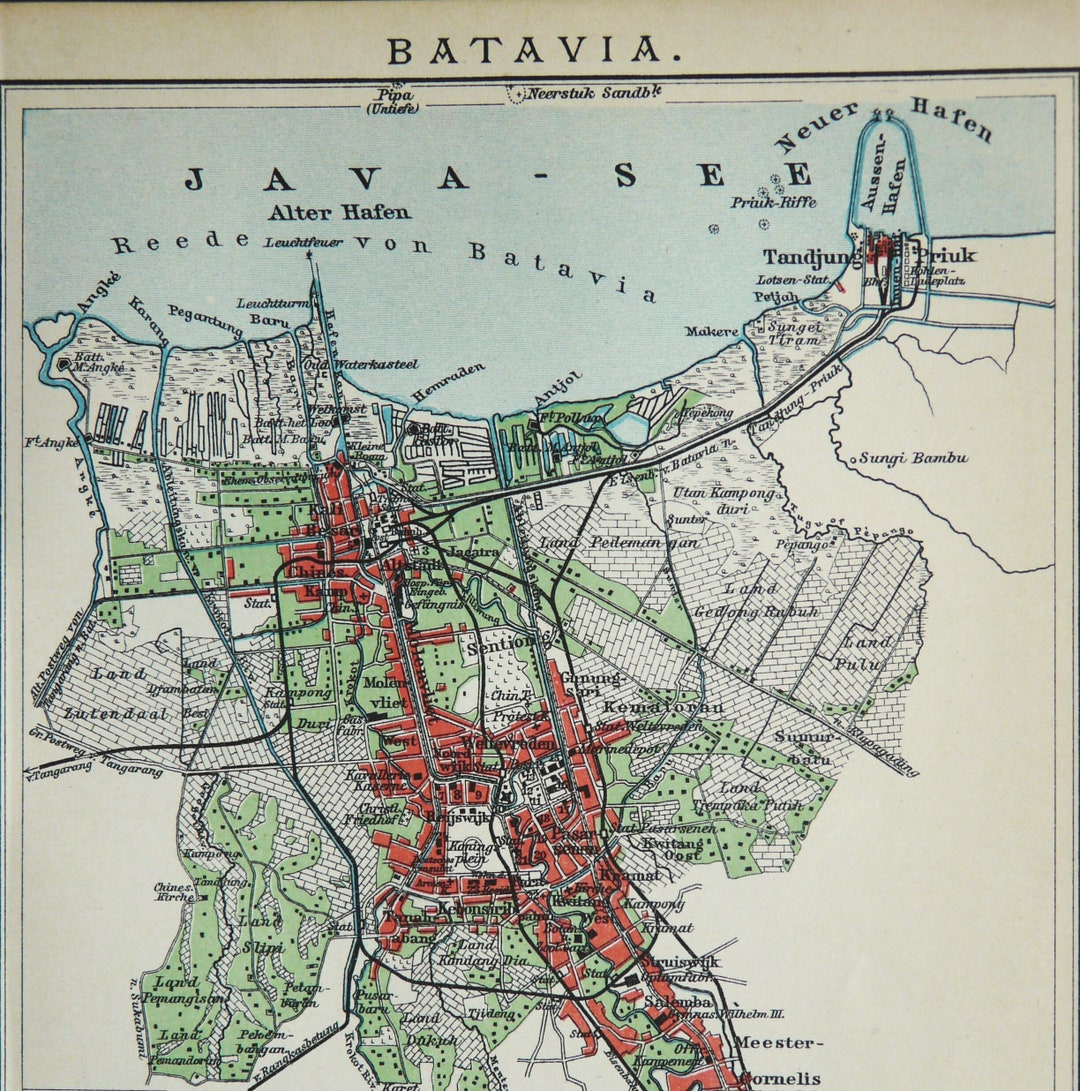1895 Antique City Map of BATAVIA. Dutch East Indies. Jakarta. Indonesia ...