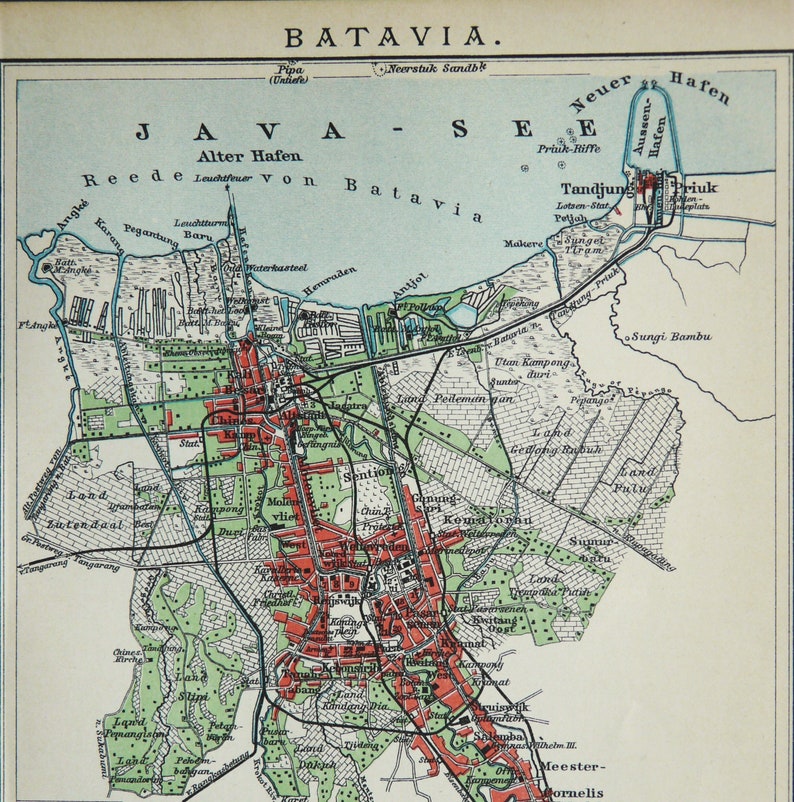 1895 Antique City Map of BATAVIA. Dutch East Indies. Jakarta. Indonesia ...
