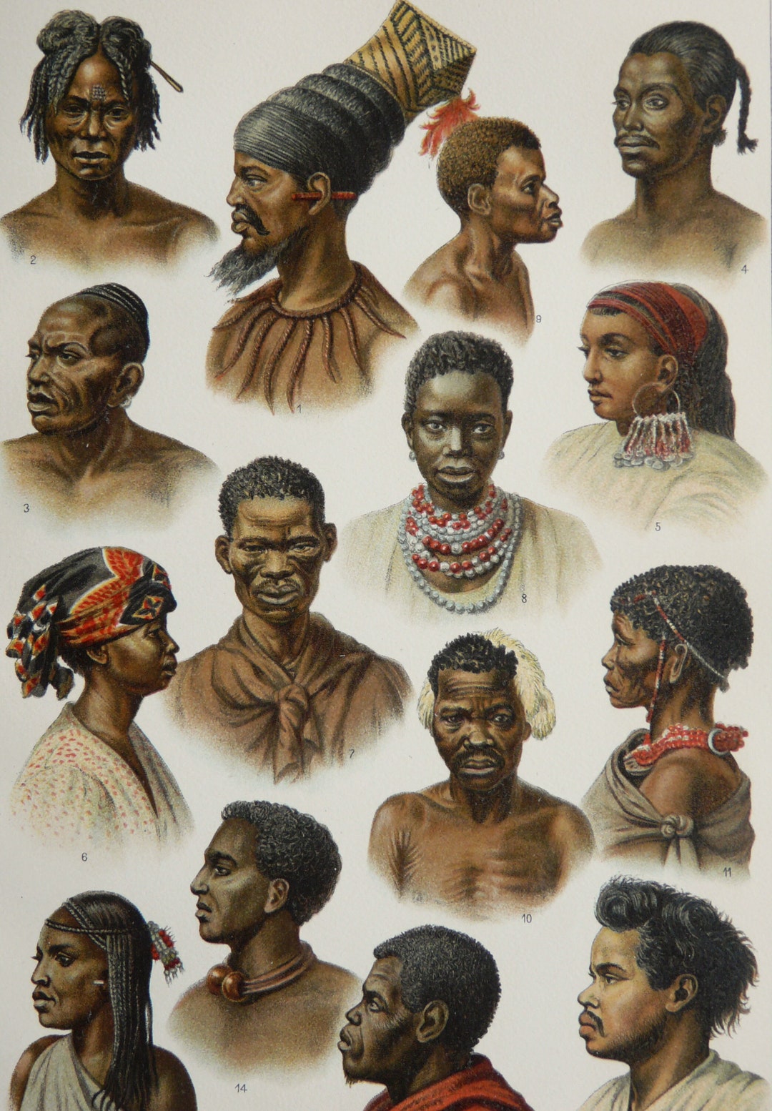 1897 Antique Lithograph of AFRICAN PEOPLE. African Tribes. - Etsy