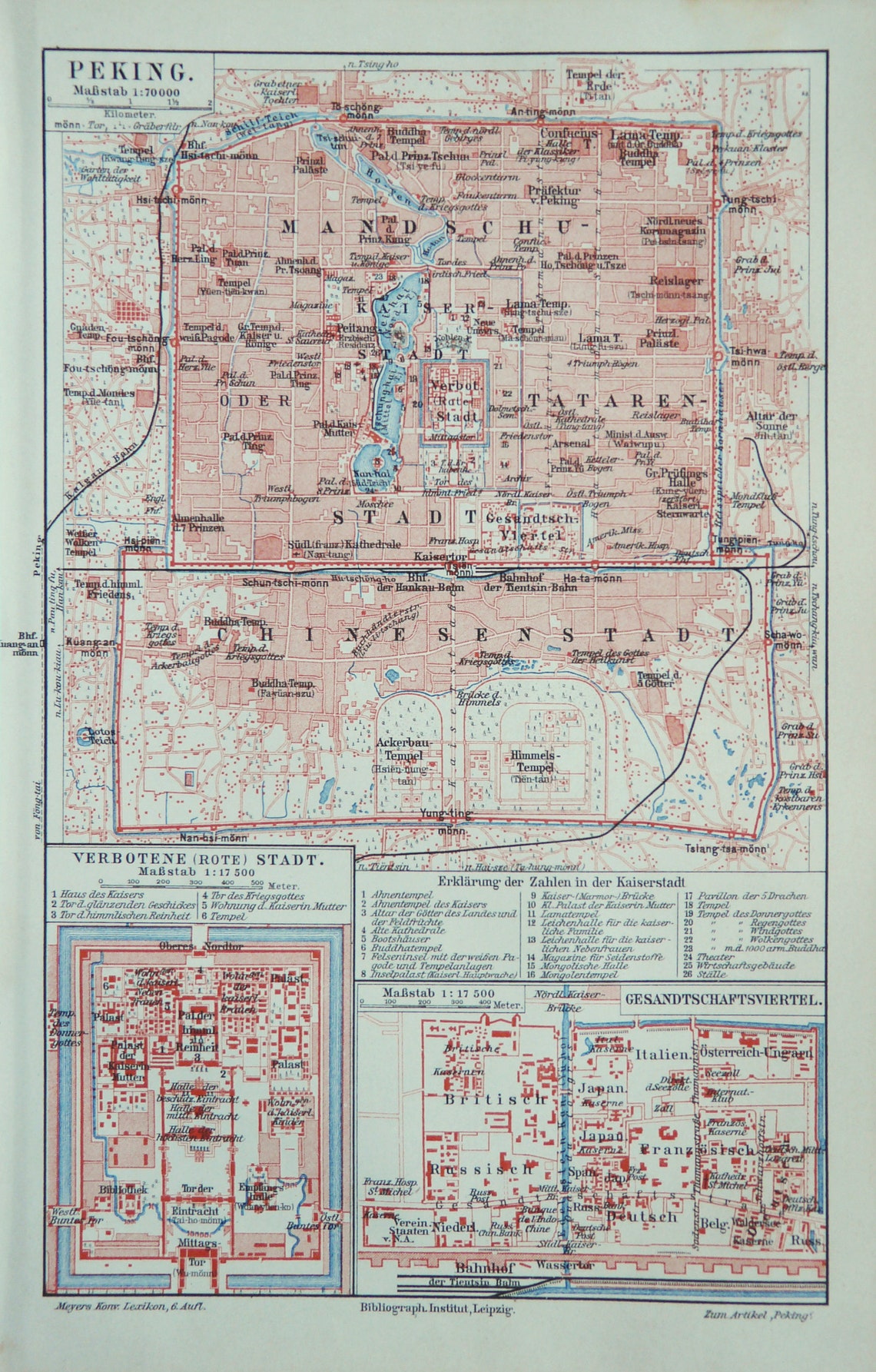 1897 Antique City Map of BEIJING, PEKING. CHINA. 127 Years Old Town Map ...