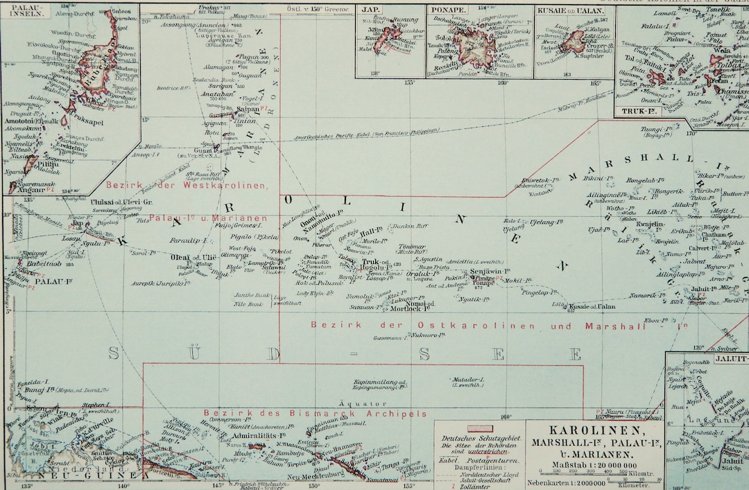 1895 Antique Map of THE CAROLINE ISLANDS. Micronesia. German New Guinea ...