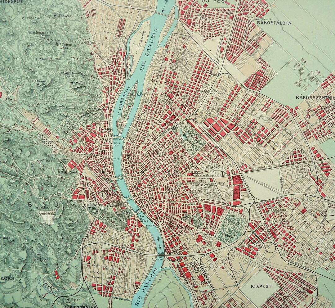 1900 Antique Large City Map of BUDAPEST, AUSTRO-HUNGARIAN Empire ...