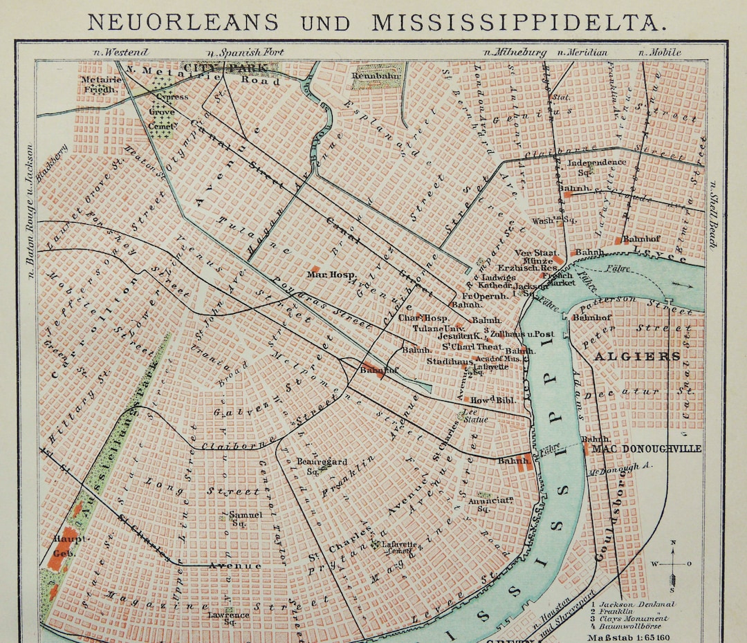 1895 Antique City Map of NEW ORLEANS NOLA Louisiana. 128 - Etsy