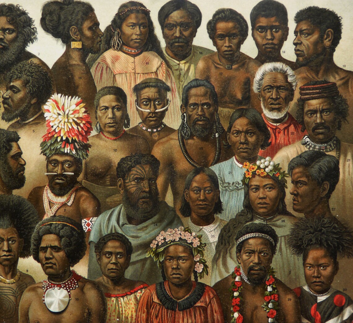 1897 Antique Lithograph of PEOPLE From OCEANIA. Oceanian - Etsy