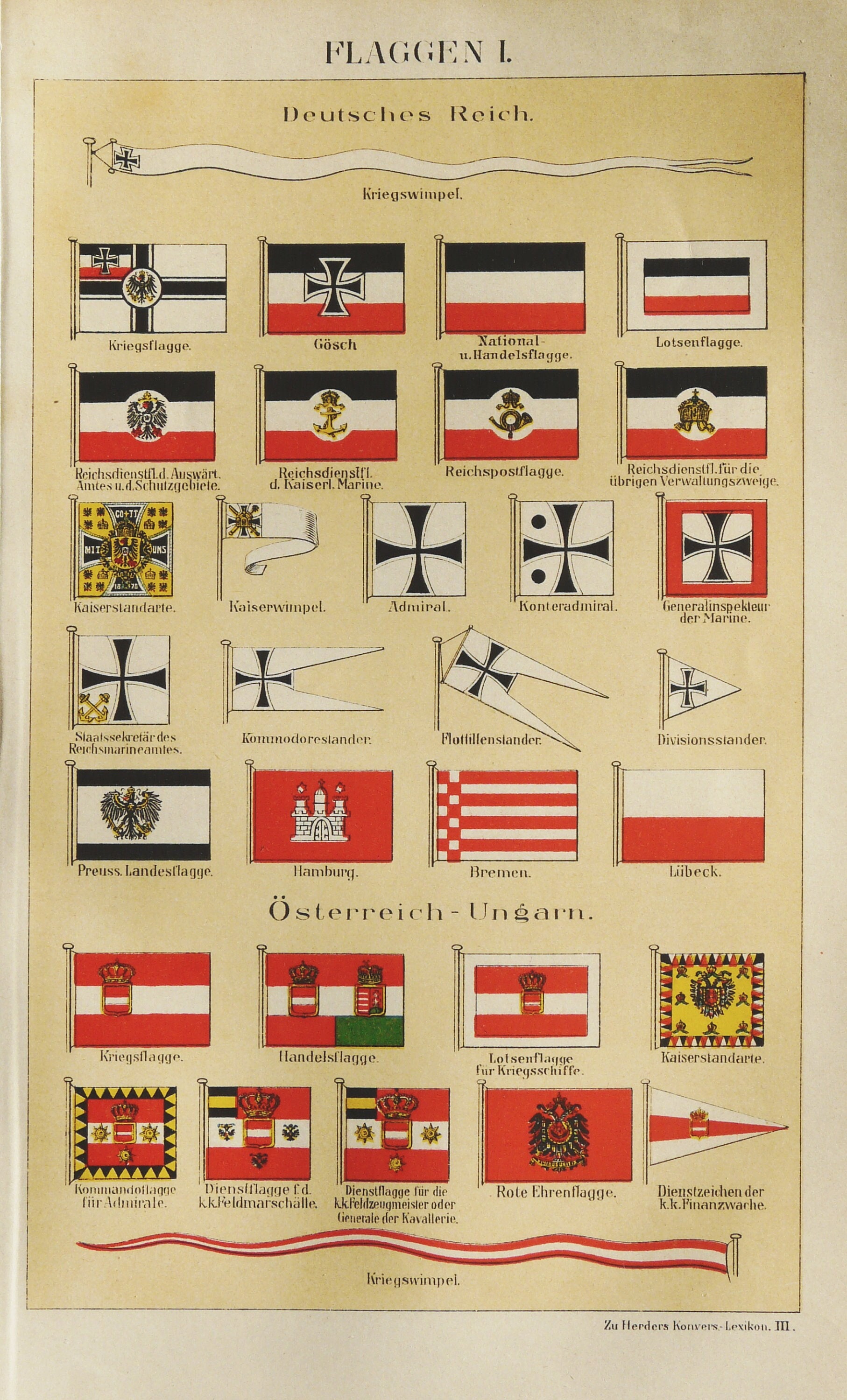 1889 Antique Lithograph of GERMAN EMPIRE FLAGS. - Etsy