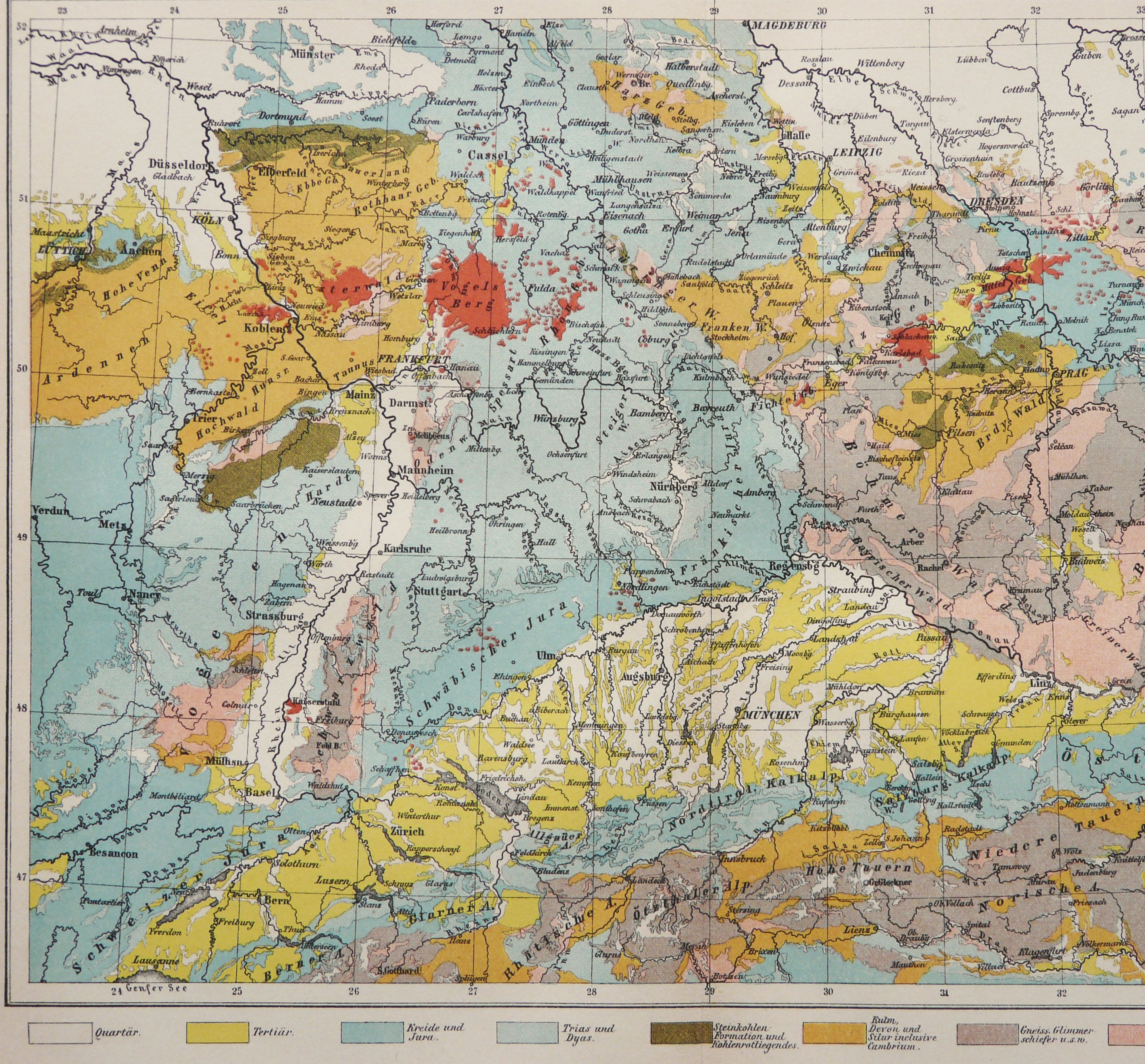 1895 Antique Geological Map of GERMANY. Geology. Rocks. 128 Years Old ...