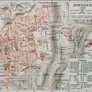 1897 Antique City Map of JERUSALEM. ISRAEL. PALESTINE. Holly - Etsy