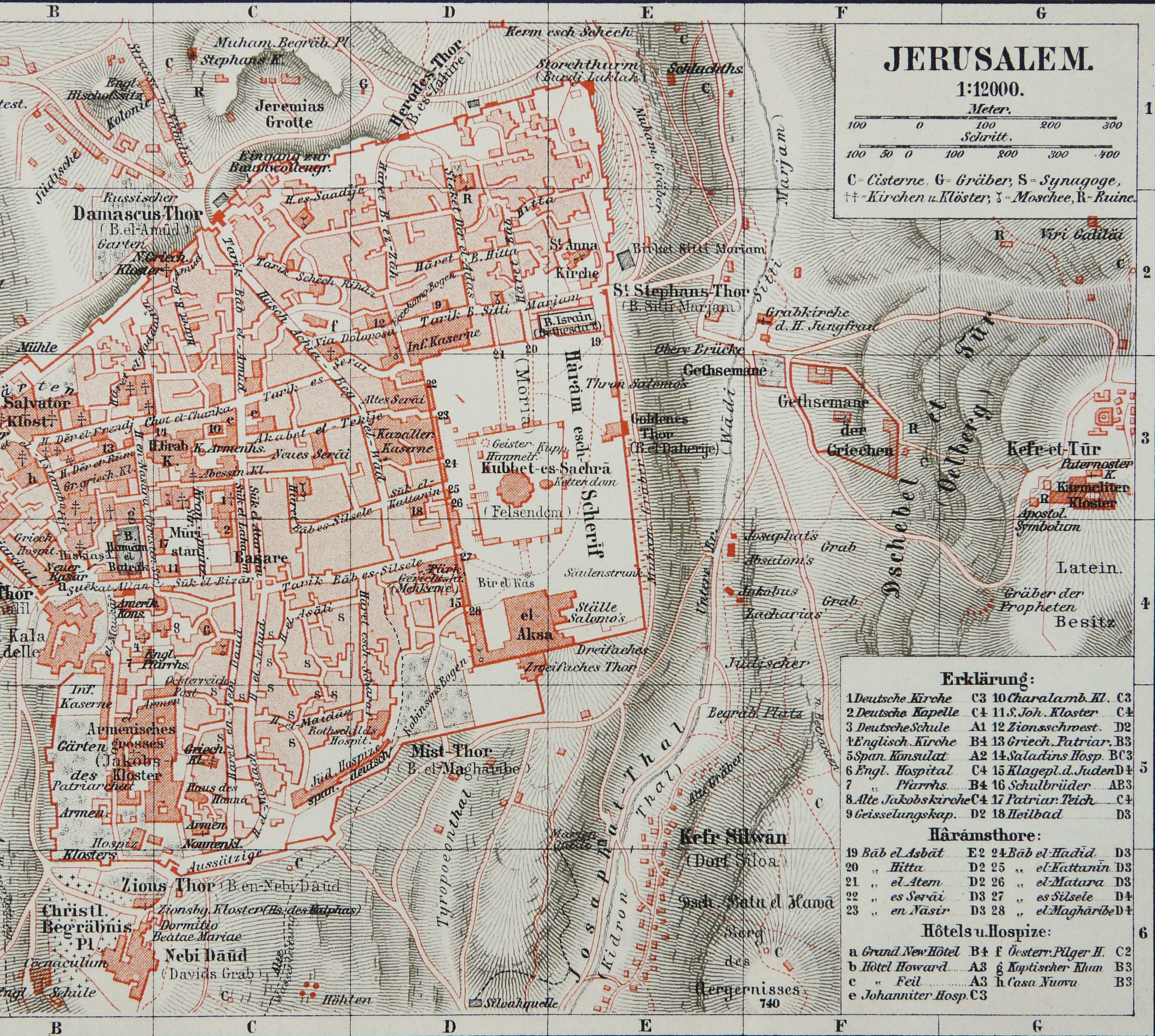 1897 Antique City Map of JERUSALEM. ISRAEL. PALESTINE. Holly Land. 127 ...