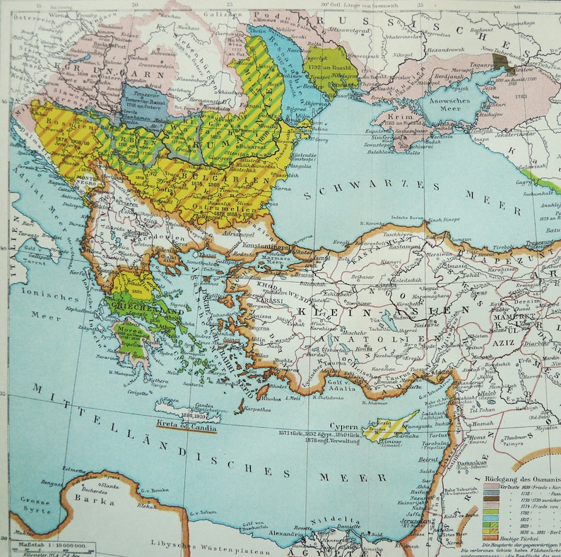1895 Antique Historical Map of THE OTTOMAN EMPIRE. Turkish Empire ...