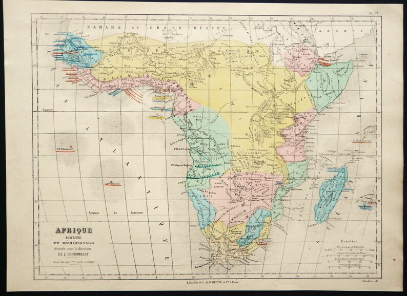1870 Antique Map of AFRICA. Equatorial Africa. Southern Africa. Vintage ...