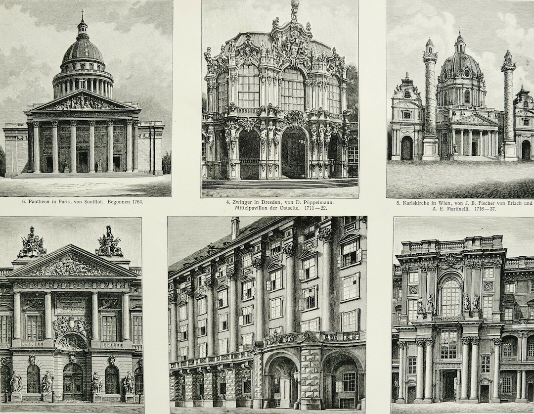 1897 Antique Print of BAROQUE ARCHITECTURE. Baroque Art. 127 Years Old ...