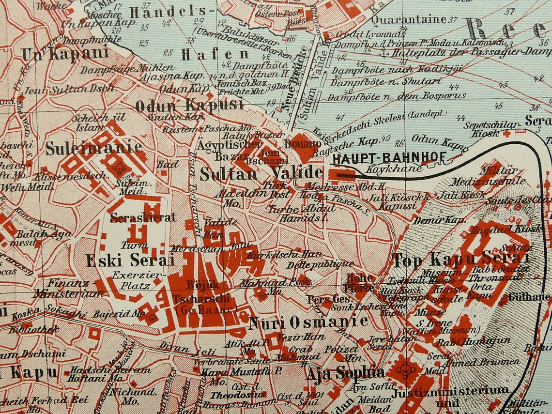 1897 Antique City Map of ISTANBUL, TURKEY. CONSTANTINOPLE. Ottoman ...