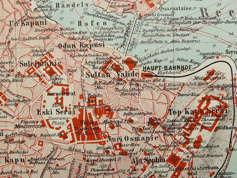 1897 Antique City Map of ISTANBUL, TURKEY. CONSTANTINOPLE. Ottoman ...