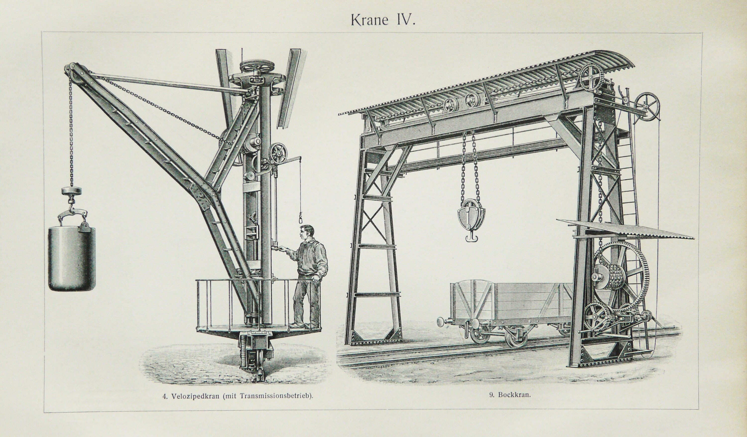 1897 Antique Print of CRANES, CRANE MACHINES, Different Types ...