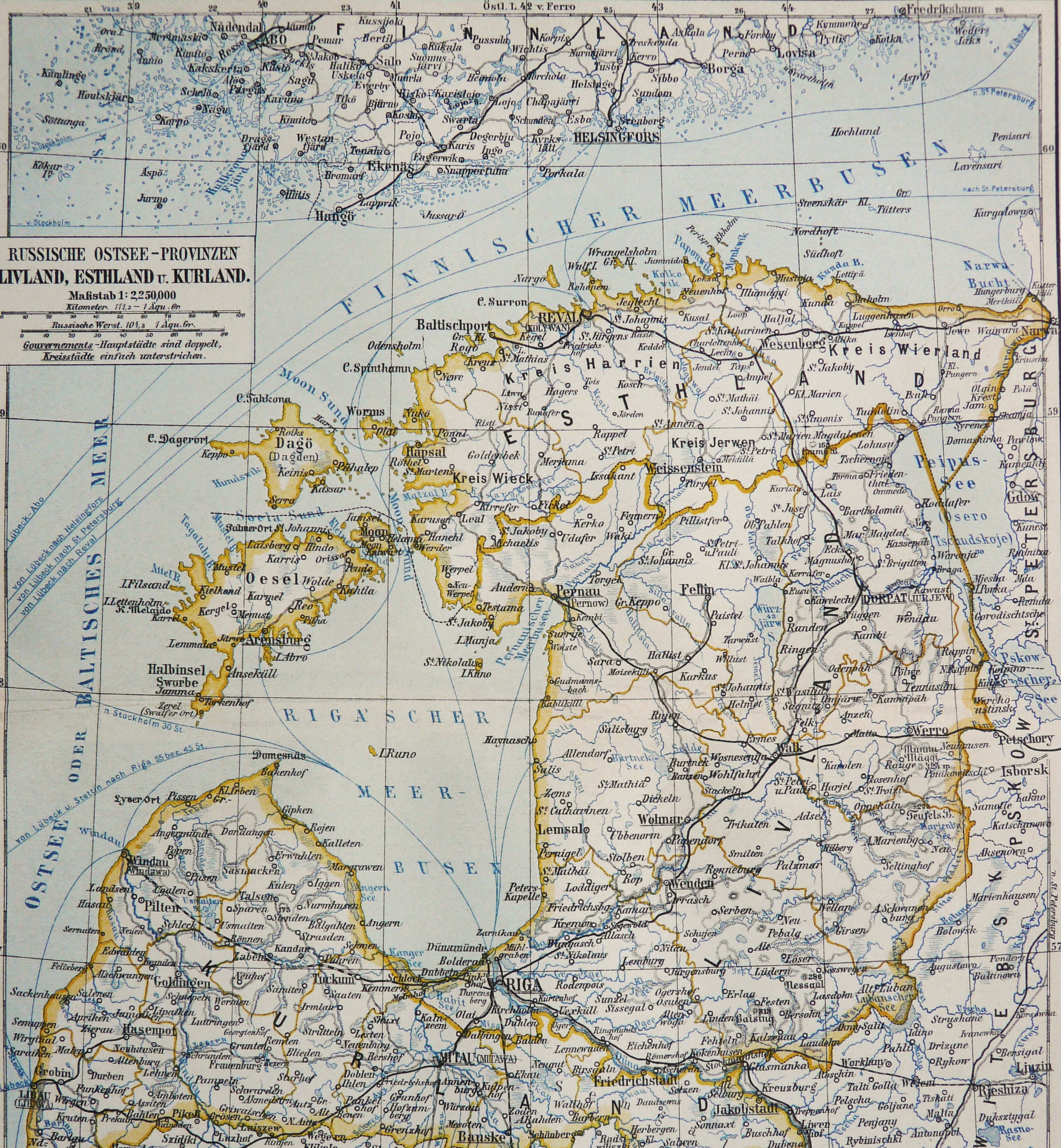 1897 Antique Map of THE BALTIC STATES: Estonia, Latvia, Lithuania ...