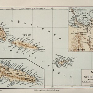 1897 Antique Map of SAMOA ISLANDS. OCEANIA. Polynesia. 127 Years Old ...