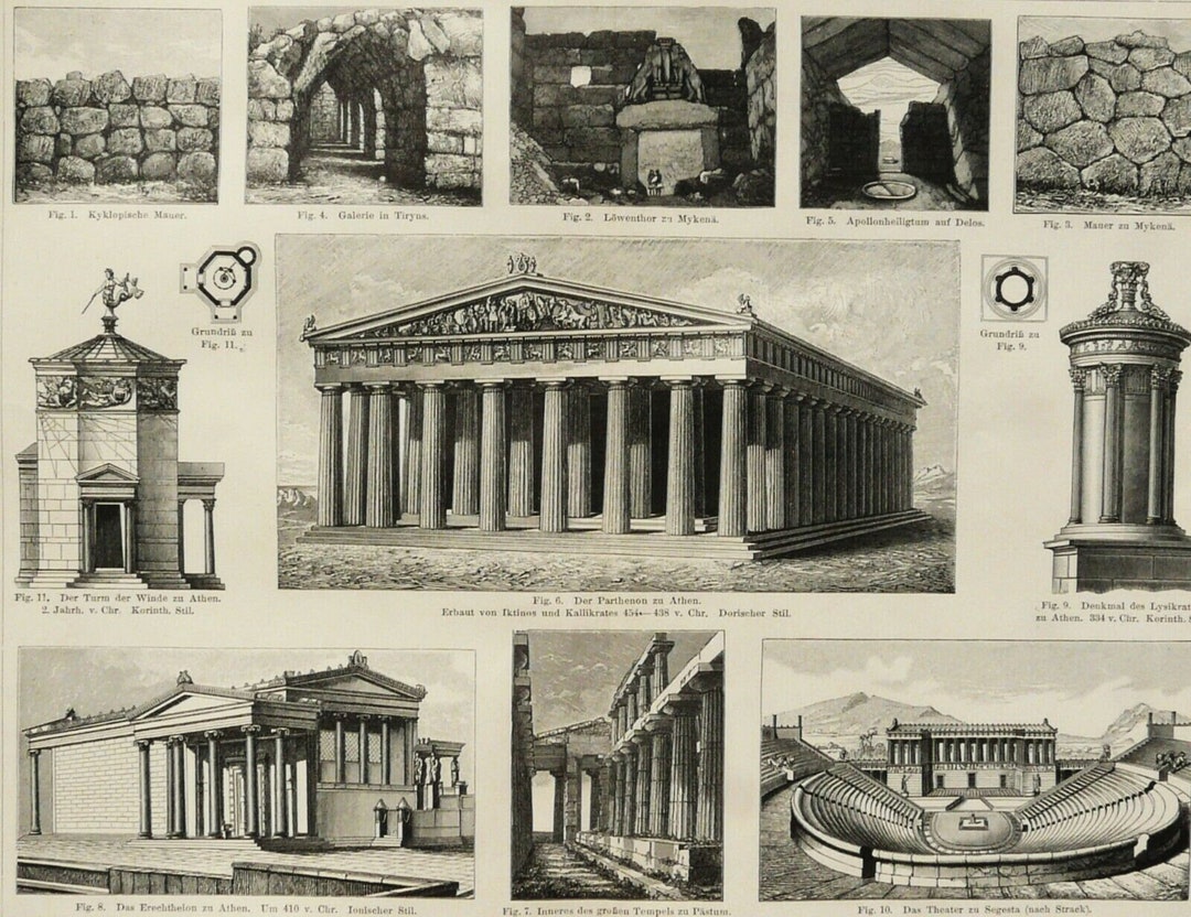 1897 Antique Print of ARCHITECTURE of ANCIENT GREECE. Archaeology ...