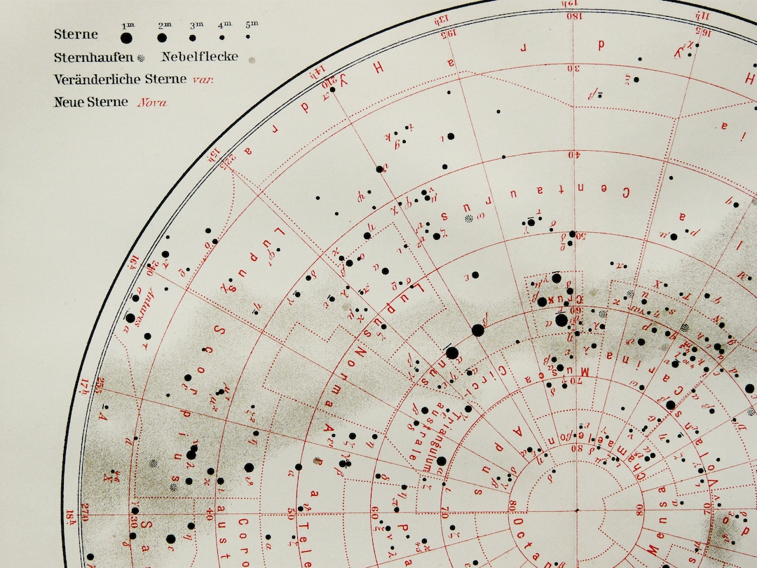 1897 Antique Celestial Chart of CONSTELLATIONS. STARS. Milky Way ...