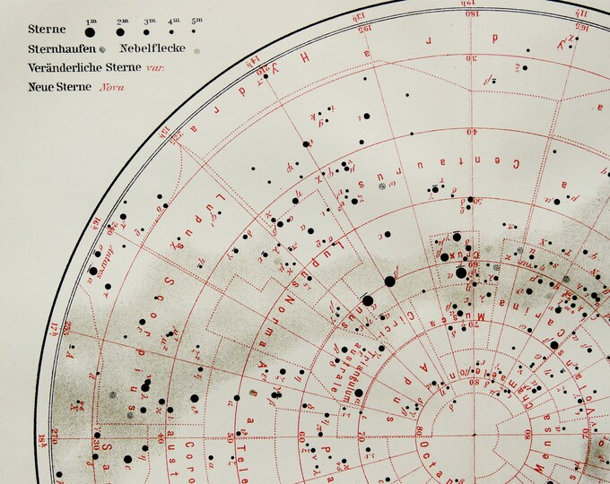 1897 Antique Celestial Chart of CONSTELLATIONS. STARS. Milky Way ...