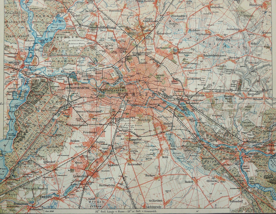 1895 Antique City Map of BERLIN, GERMANY. 131 Years Old Town Map. - Etsy