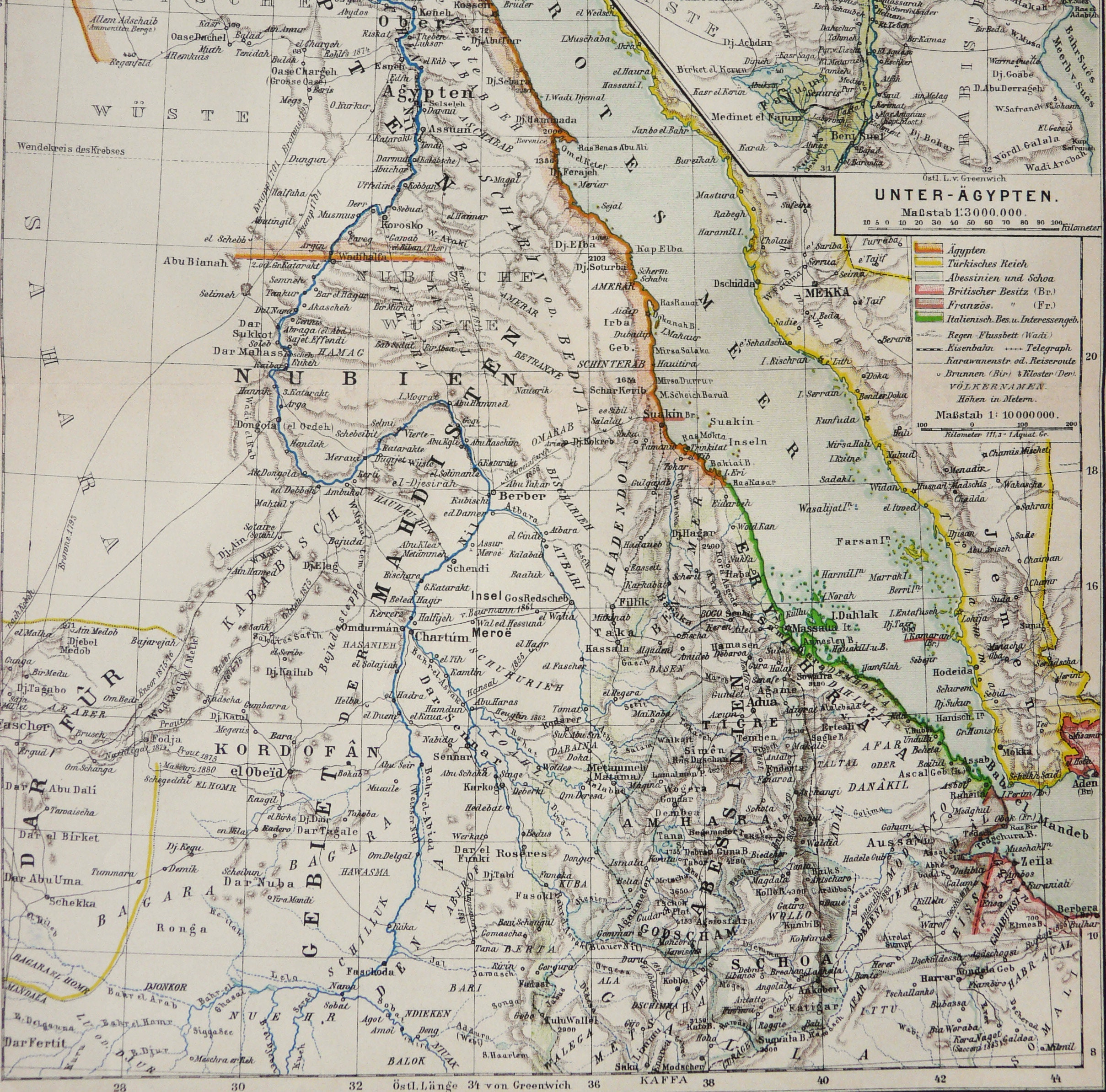 1895 Antique Map of EGYPT. CAIRO. ALEXANDRIA. Nile River. 129 Years Old ...