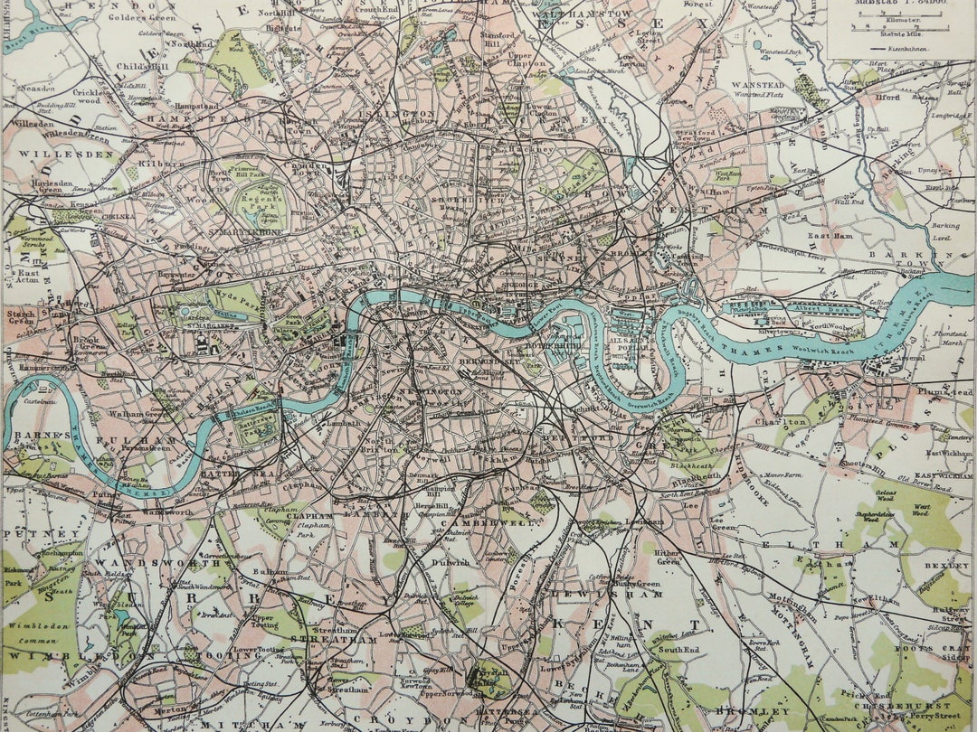 1895 Antique City Map of LONDON, ENGLAND. 129 Years Old Town Map. - Etsy