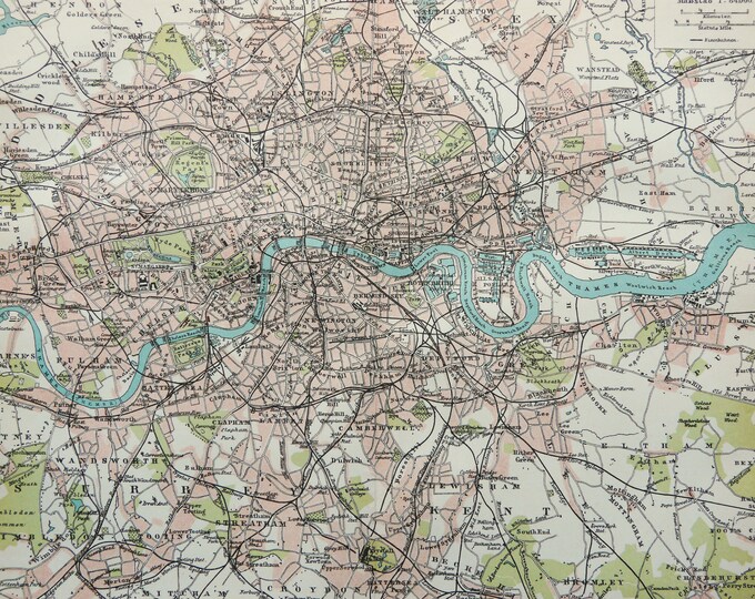 1895 Antique City Map of LONDON, ENGLAND. 129 Years Old Town Map. - Etsy