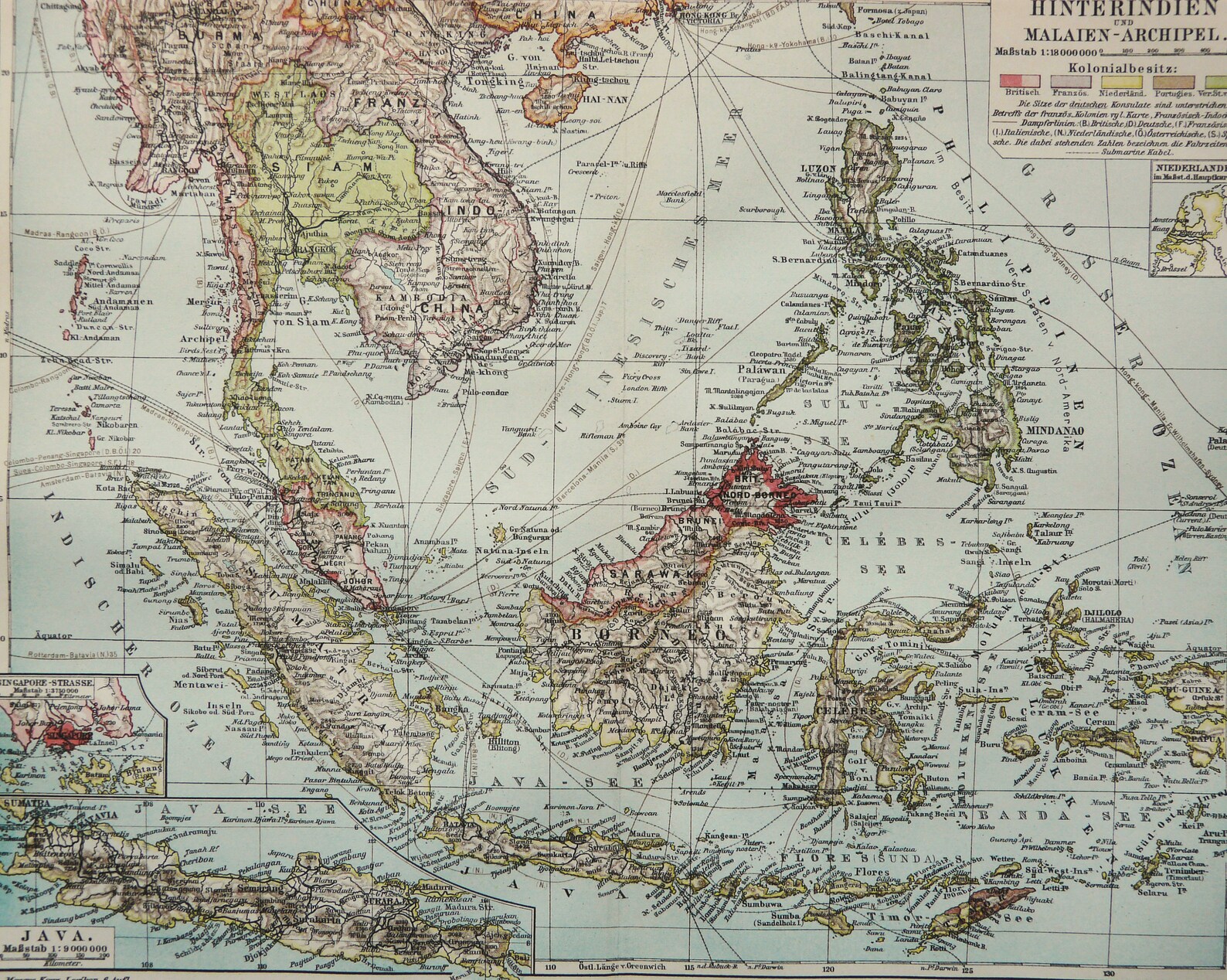 1897 Antique Map of INDONESIA SOUTHERN ASIA. Vietnam. - Etsy