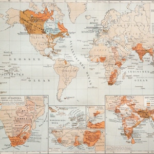 1897 Antique World Map of BRITISH COLONIES in Victorian Era. British ...