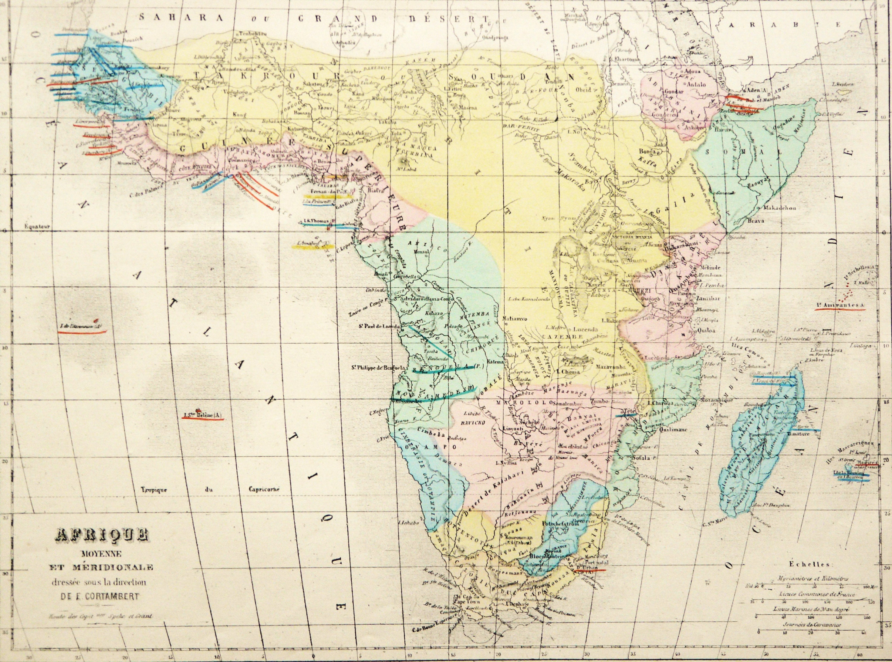 1870 Antique Map of AFRICA. Equatorial Africa. Southern Africa. Vintage ...