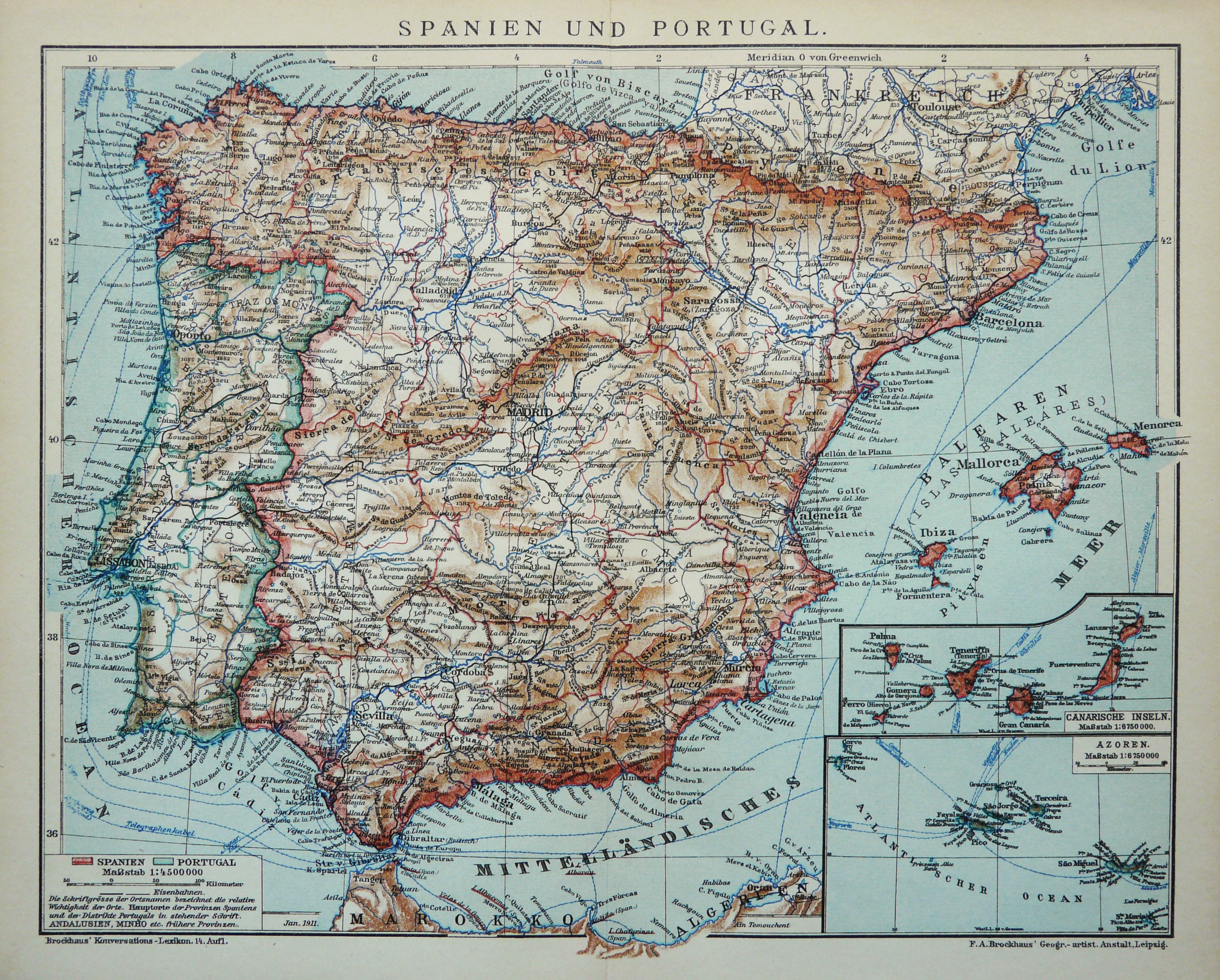 1895 Antique Map of SPAIN. Madrid. Barcelona. 129 Years Old Chart. - Etsy