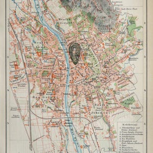 1895 Antique City Map of GRAZ, AUSTRIA. 129 Years Old Print. - Etsy