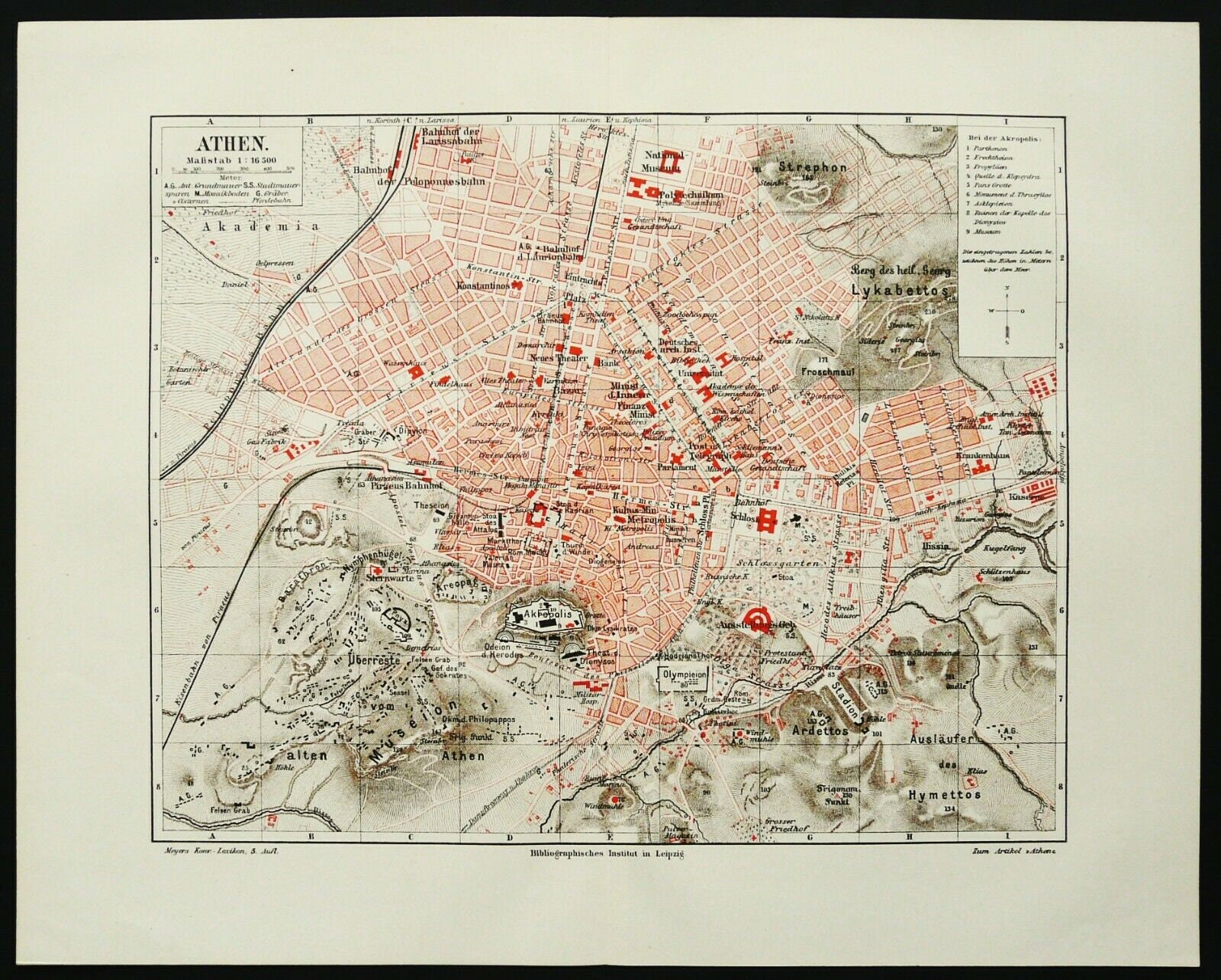 1897 Antique City Map of ATHENS, GREECE. 127 Years Old Town Map. - Etsy