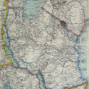 1895 Antique Map of GERMAN EAST AFRICA. Tanzania. Burundi. Rwanda ...