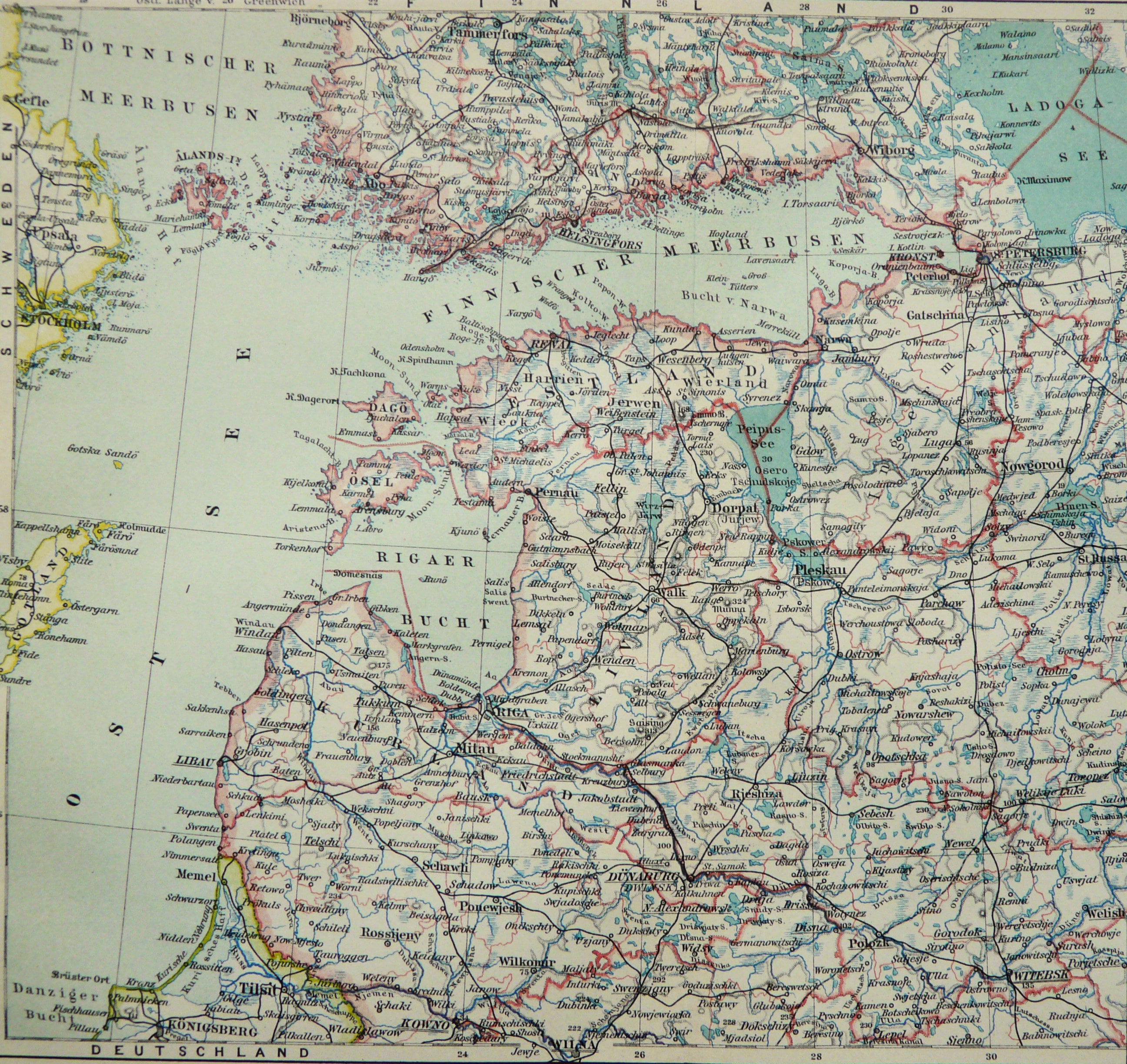 1897 Antique Map of THE BALTIC STATES: Estonia, Latvia, Lithuania ...