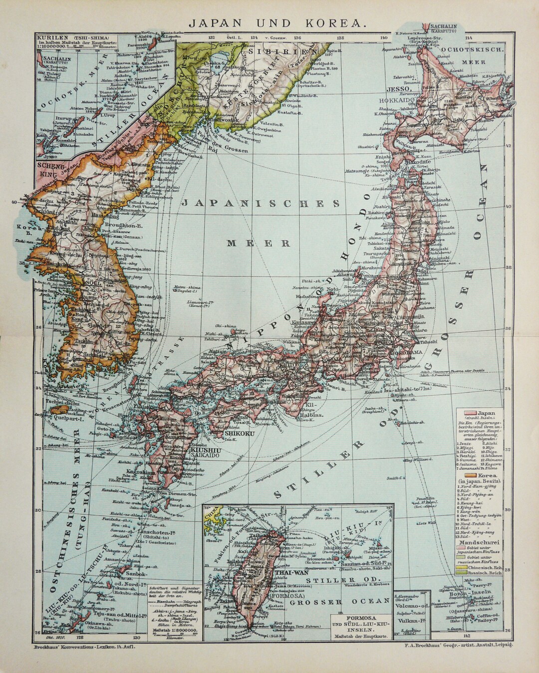1895 Antique Map of JAPAN and KOREA. Tokyo. Geography. 131 Years Old ...