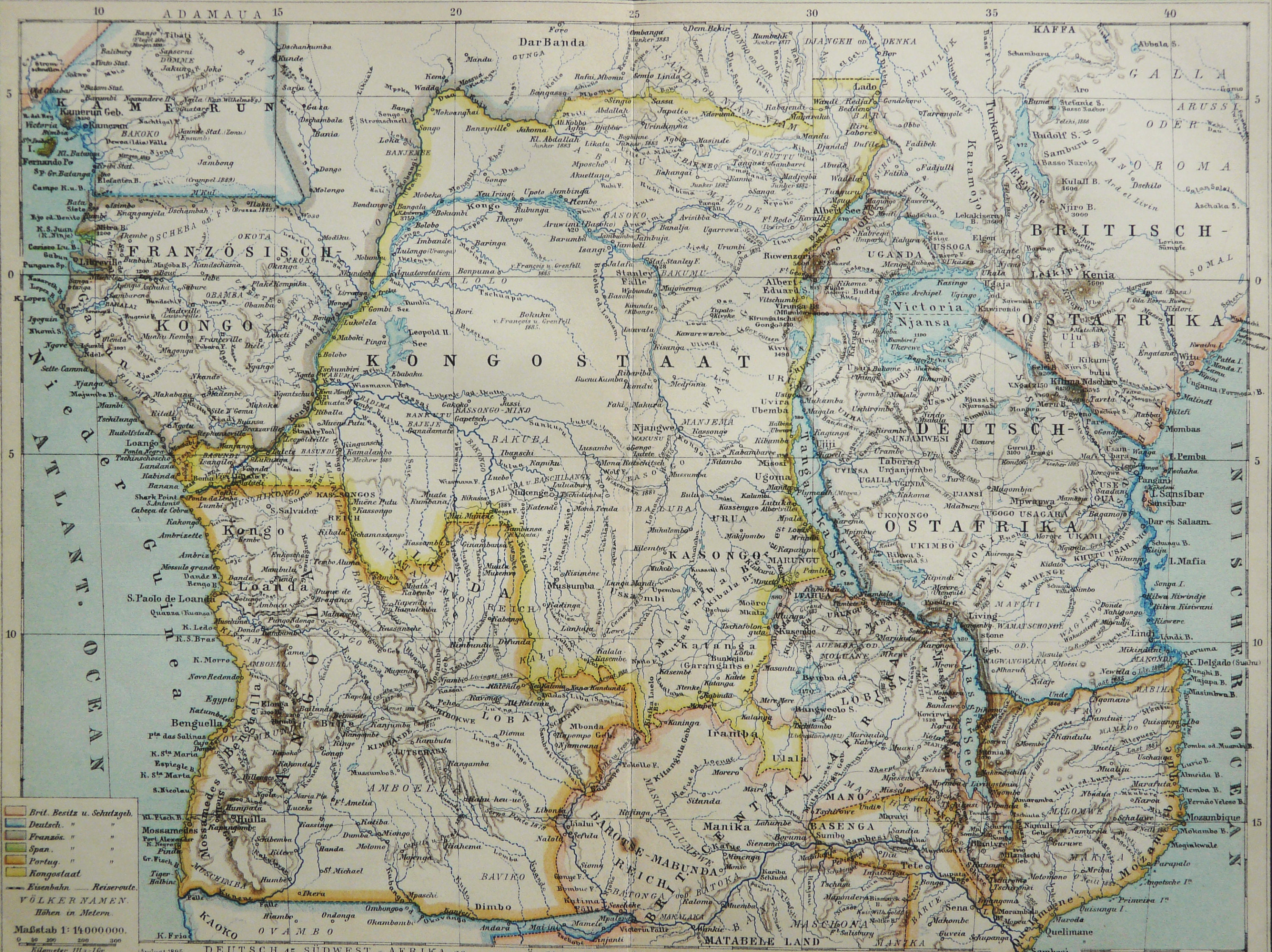 1895 Antique Map of EQUATORIAL AFRICA in Late 19th Century. German ...