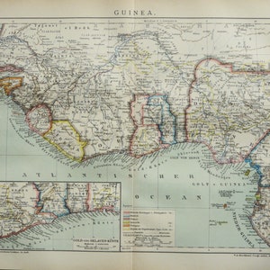 1895 Antique Map of AFRICA, GULF of GUINEA in the Colonial Era. Nigeria ...