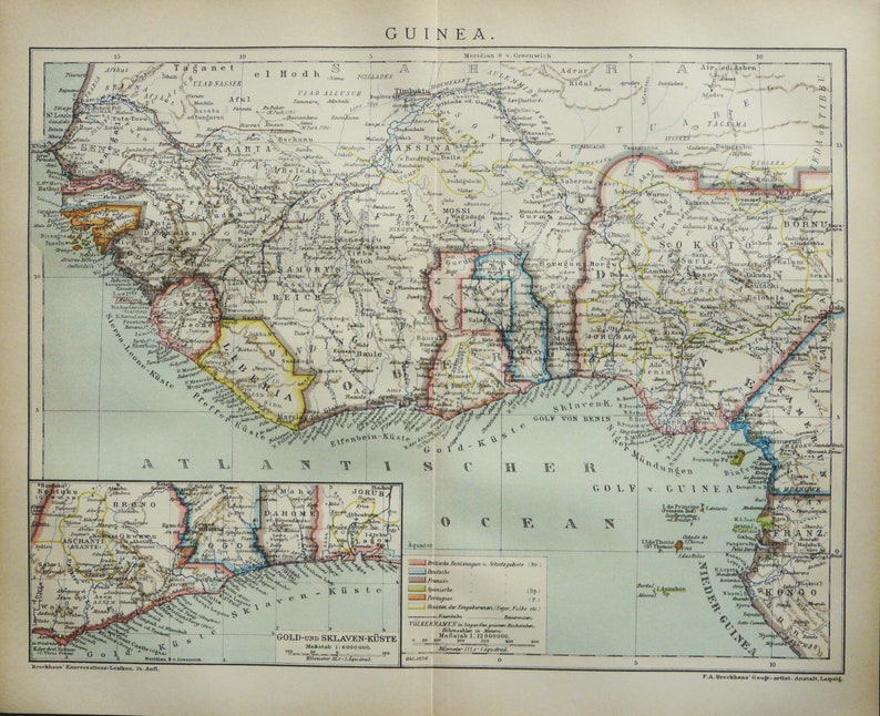 1895 Antique Map of AFRICA, GULF of GUINEA in the Colonial Era. Nigeria ...
