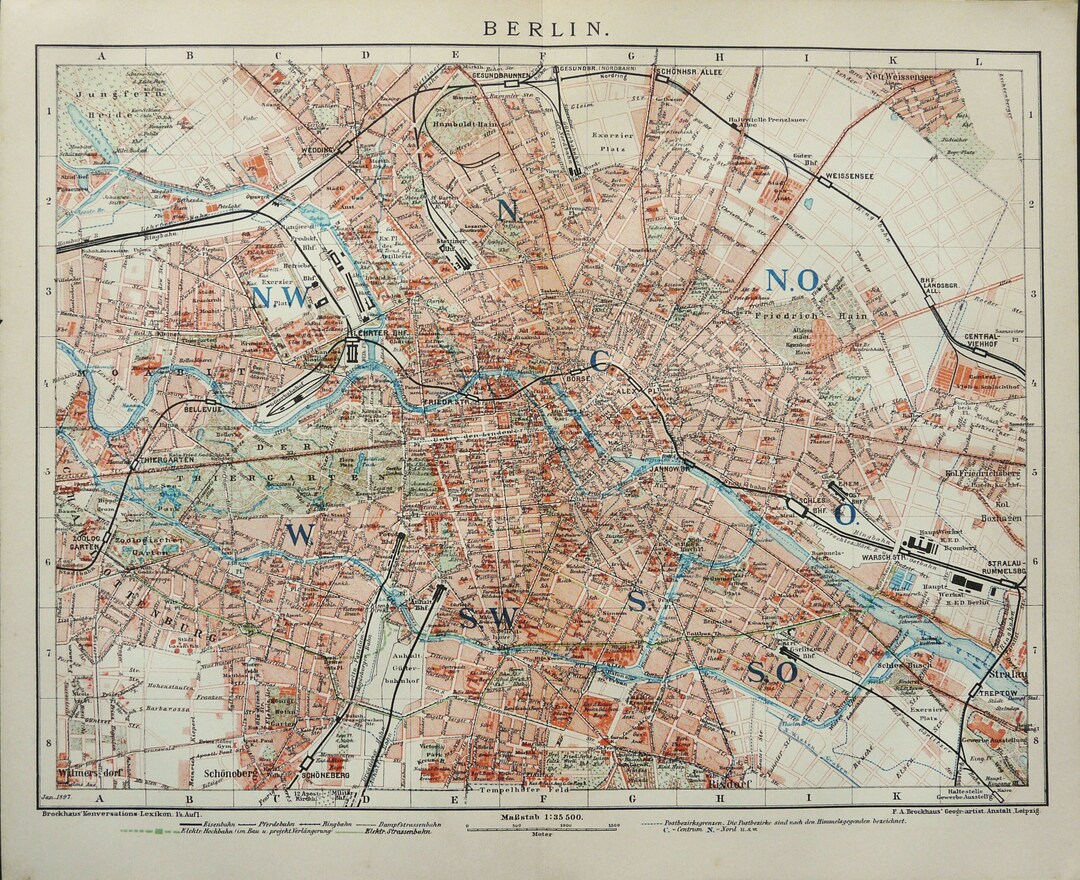1895 Antique City Map of BERLIN, GERMANY. 130 Years Old Town Map. - Etsy