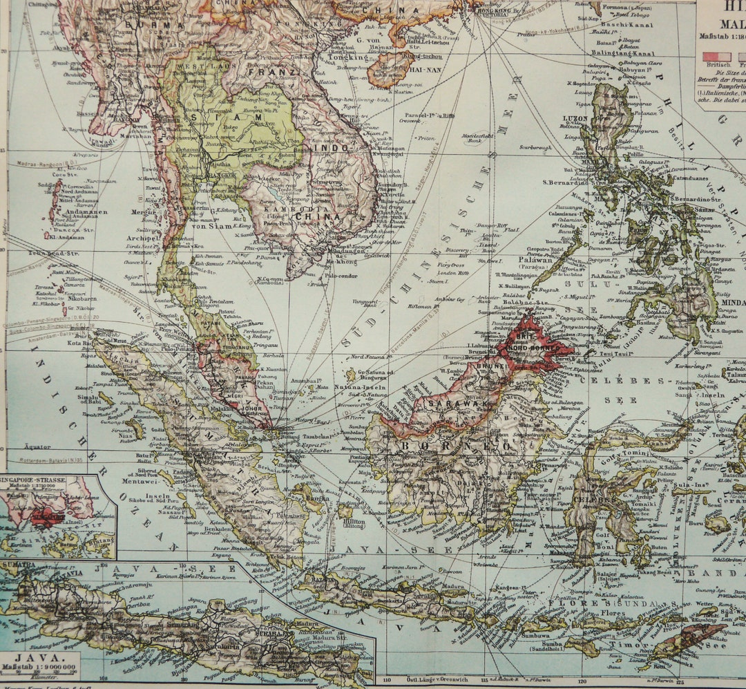 1897 Antique Map of INDONESIA SOUTHERN ASIA. Vietnam. - Etsy