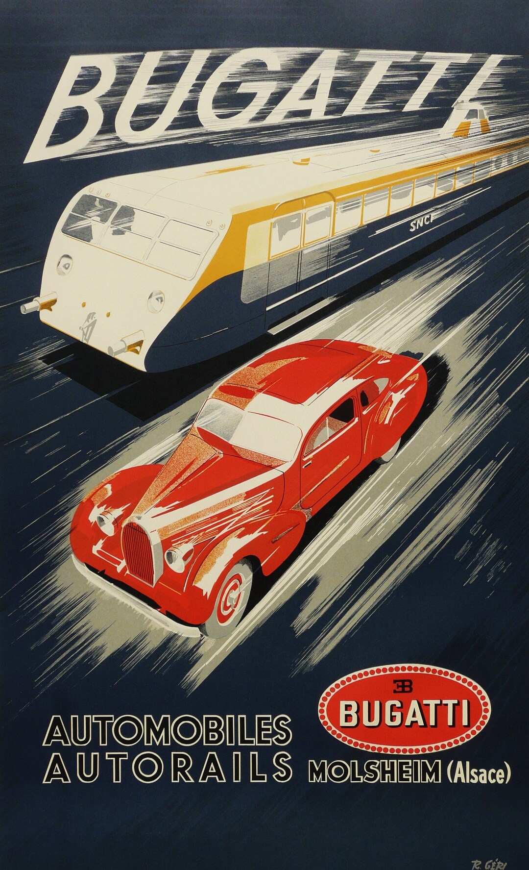 BUGATTI, Vintage Lithographic Poster. 1990s Reedition. Art Deco ...
