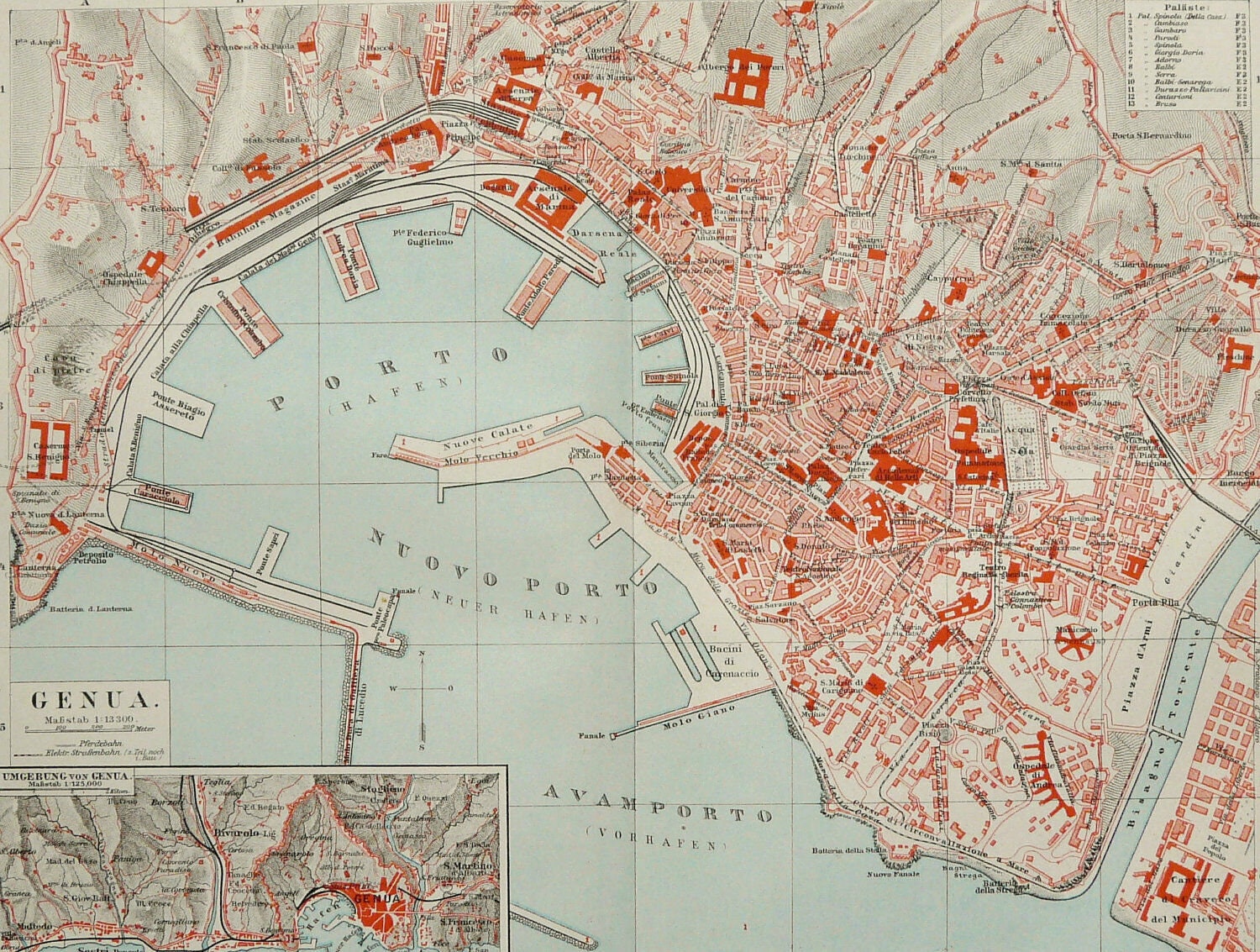 1897 Antique city map of GENOA, ITALY. Genova. Italia. 126 years old ...