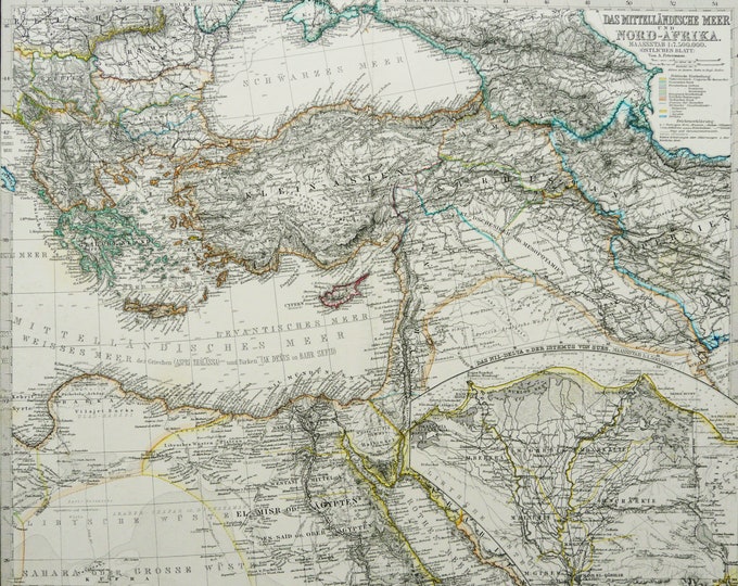 1880 Antique Physical Map of TURKEY. OTTOMAN EMPIRE. Turkish Empire ...