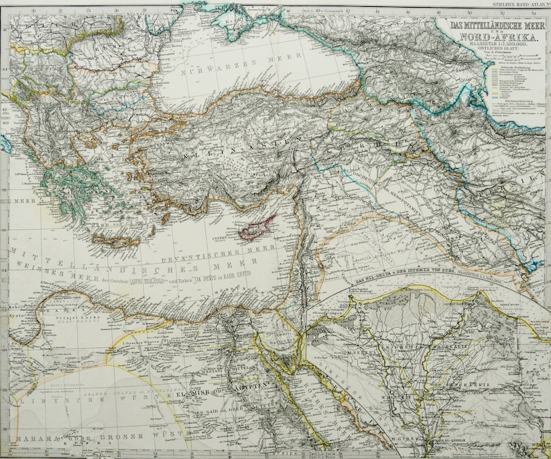 1880 Antique Physical Map of TURKEY. OTTOMAN EMPIRE. Turkish Empire ...