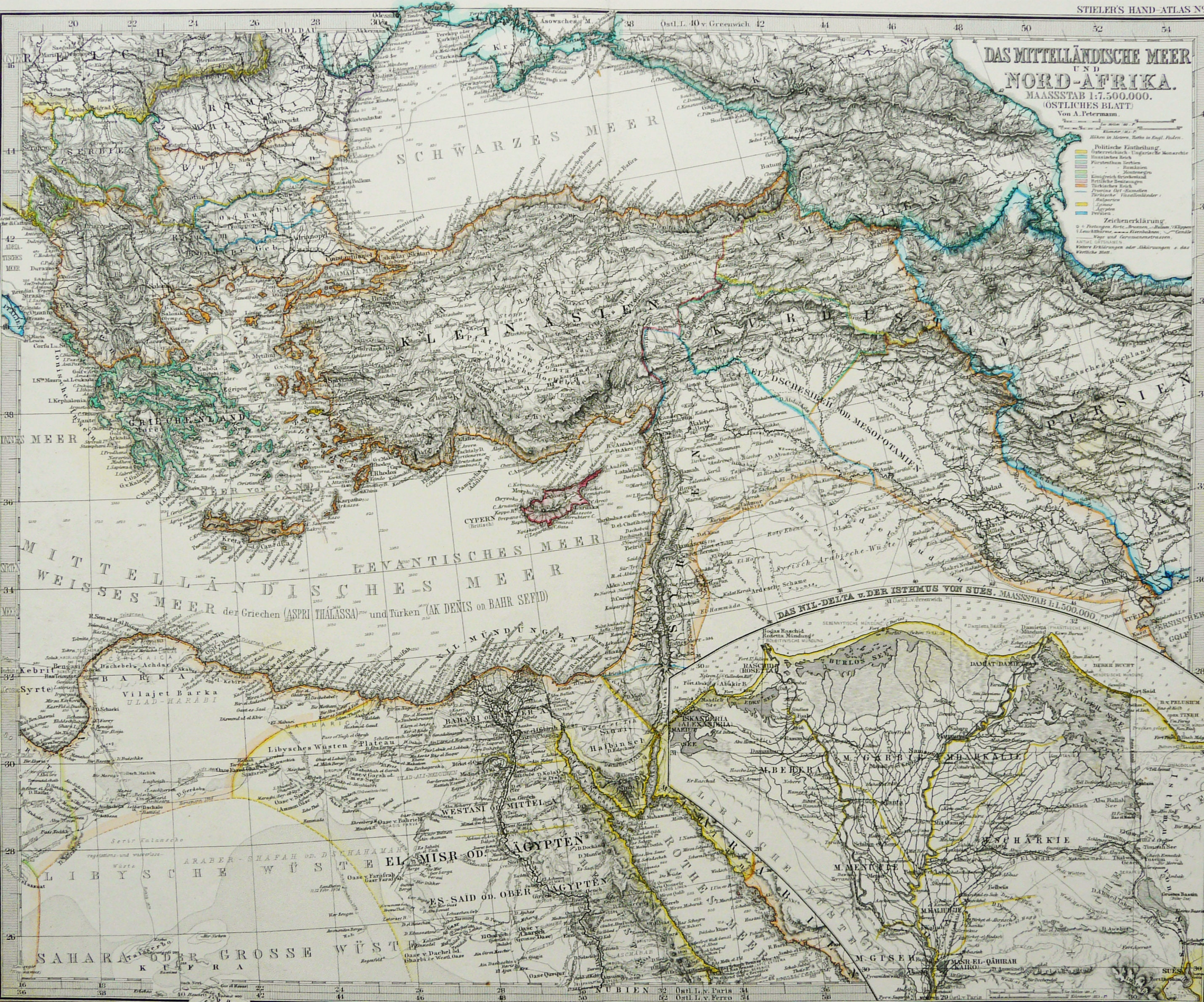 1880 Antique Physical Map of TURKEY. OTTOMAN EMPIRE. Turkish Empire ...
