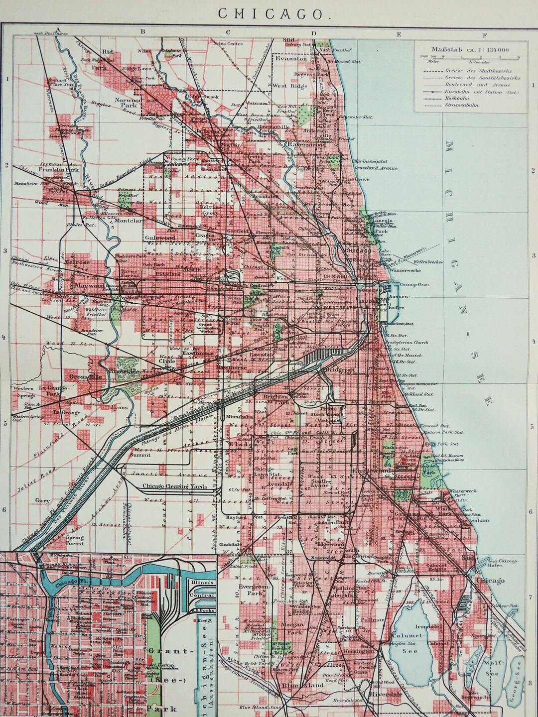 1909 Antique City Map of CHICAGO. 115 Years Old Town Map. - Etsy