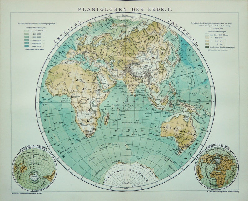 1895 Antique PHYSICAL WORLD MAP. Europa. Africa. Asia. - Etsy