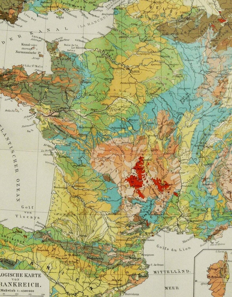 1897 Antique Geological Map of FRANCE. Geology. Rocks. Rivers. 127 ...
